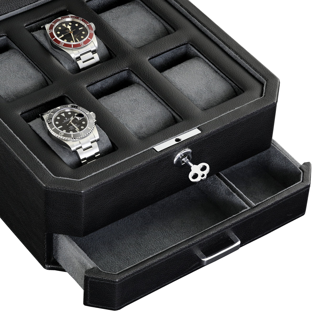 Rothwell 6 Slot Watch Box With Valet Drawer (Black / Grey) - Blacklist ...