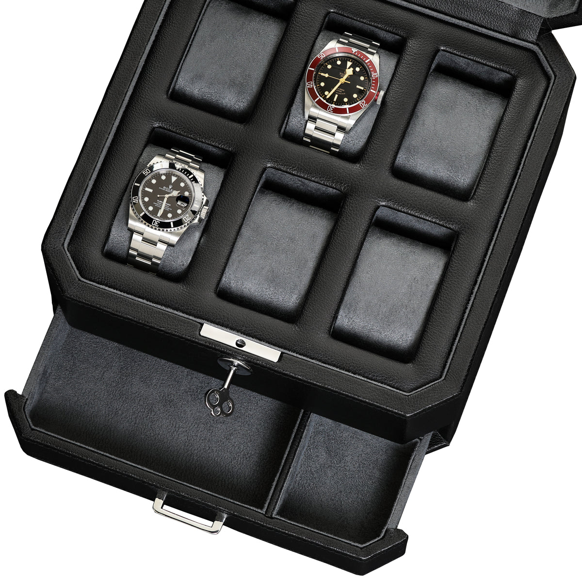 Rothwell 6 Slot Watch Box With Valet Drawer (Black / Grey) - Blacklist ...