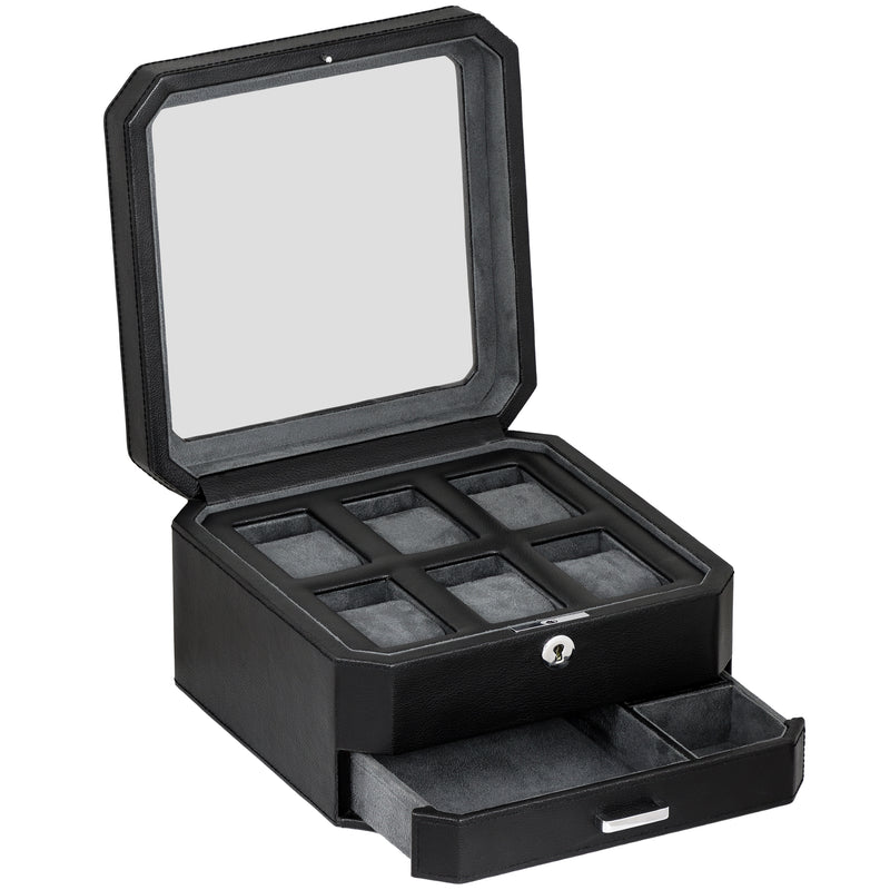 Rothwell 6 Slot Watch Box With Valet Drawer (Black / Grey) - Blacklist ...